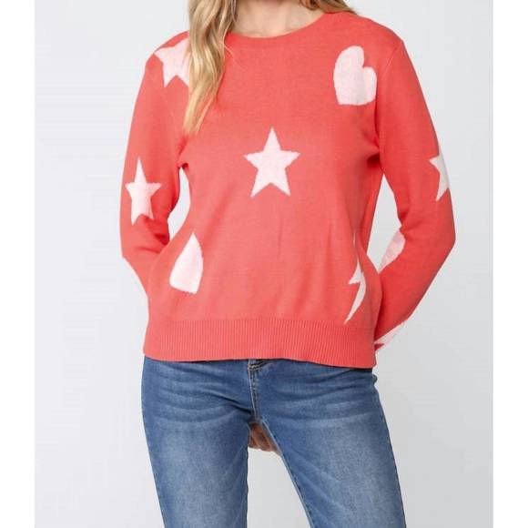 Fate | Sweaters | New Fate Heart Star Lightning Sweater In Red | Poshmark